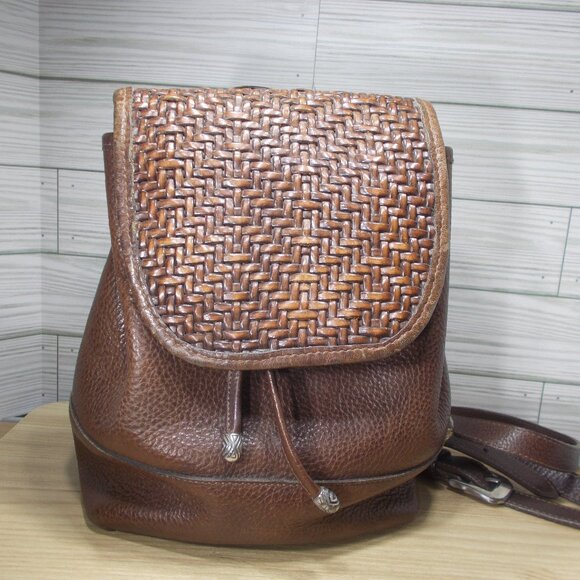 Brighton | Bags | Brighton Monica Vintage Backpack Woven Leather Flap ...